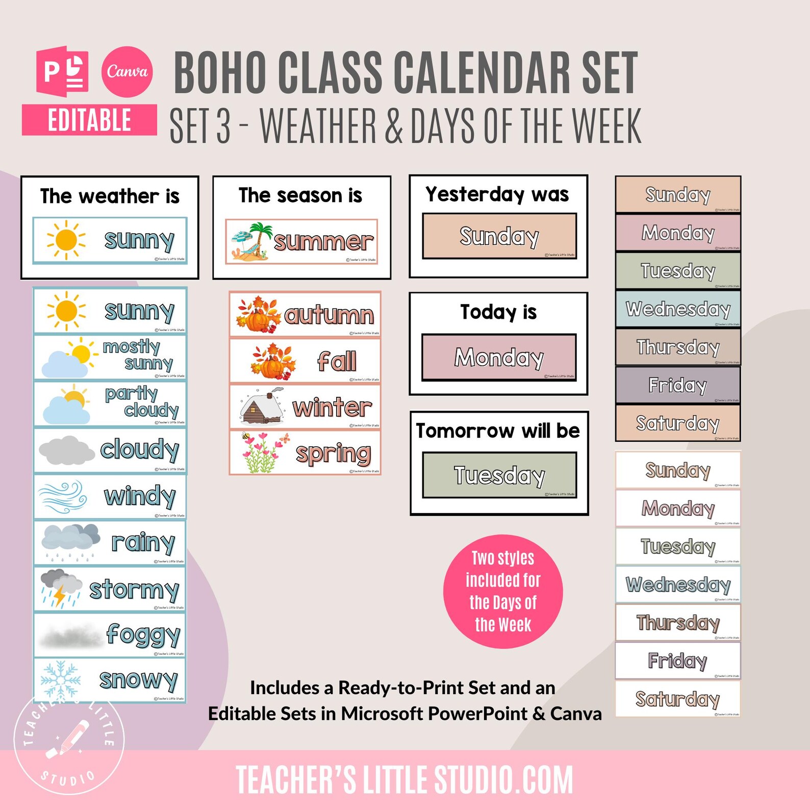 Classroom Calendar Set and Weather Display | Edit in Canva and ...
