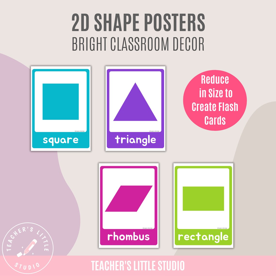 2D Shapes Poster Set Bright Classroom Decor Printable Shape Posters ...