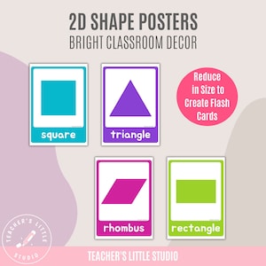 2D Shapes Poster Set | Bright Classroom Decor | Printable Shape Posters ...