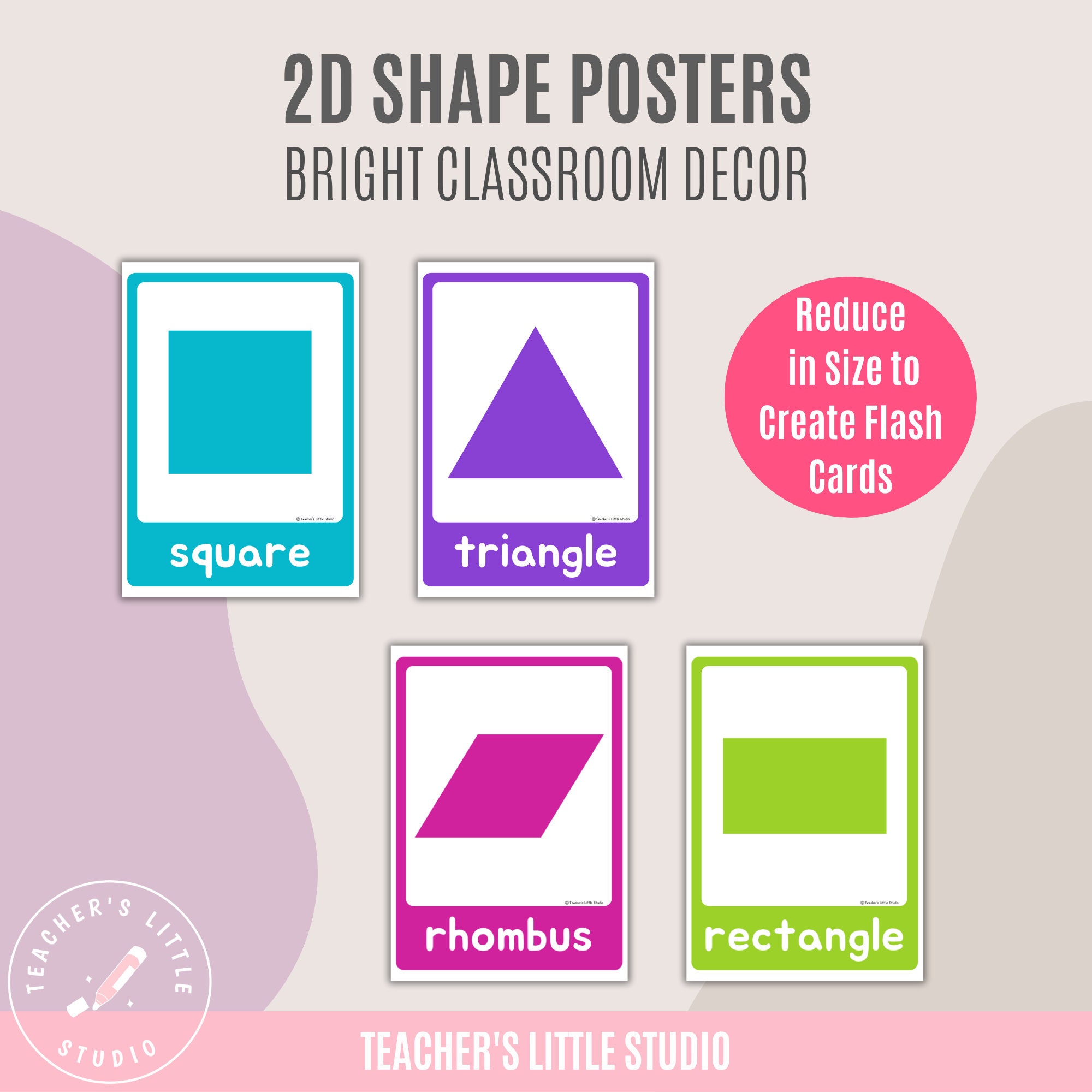 2D Shapes Poster Set | Bright Classroom Decor | Printable Shape Posters ...