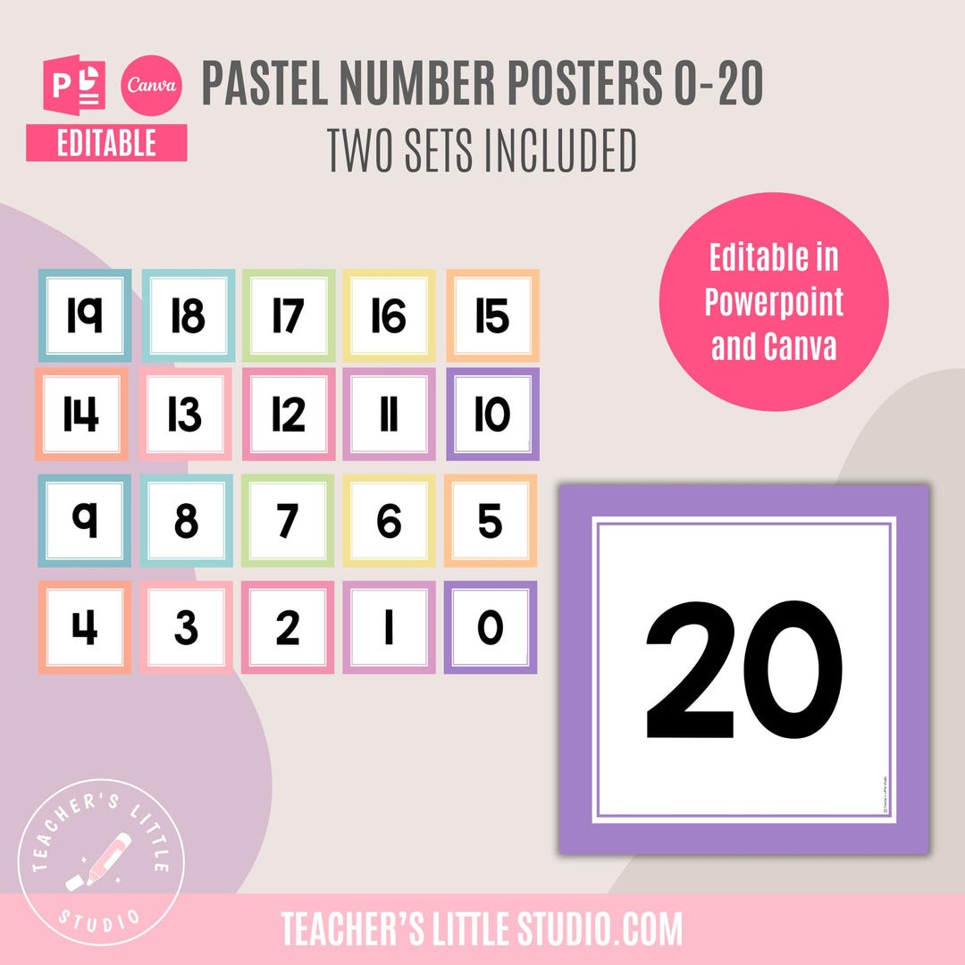 Pastel Square Number Posters | Editable in Powerpoint and Canva ...
