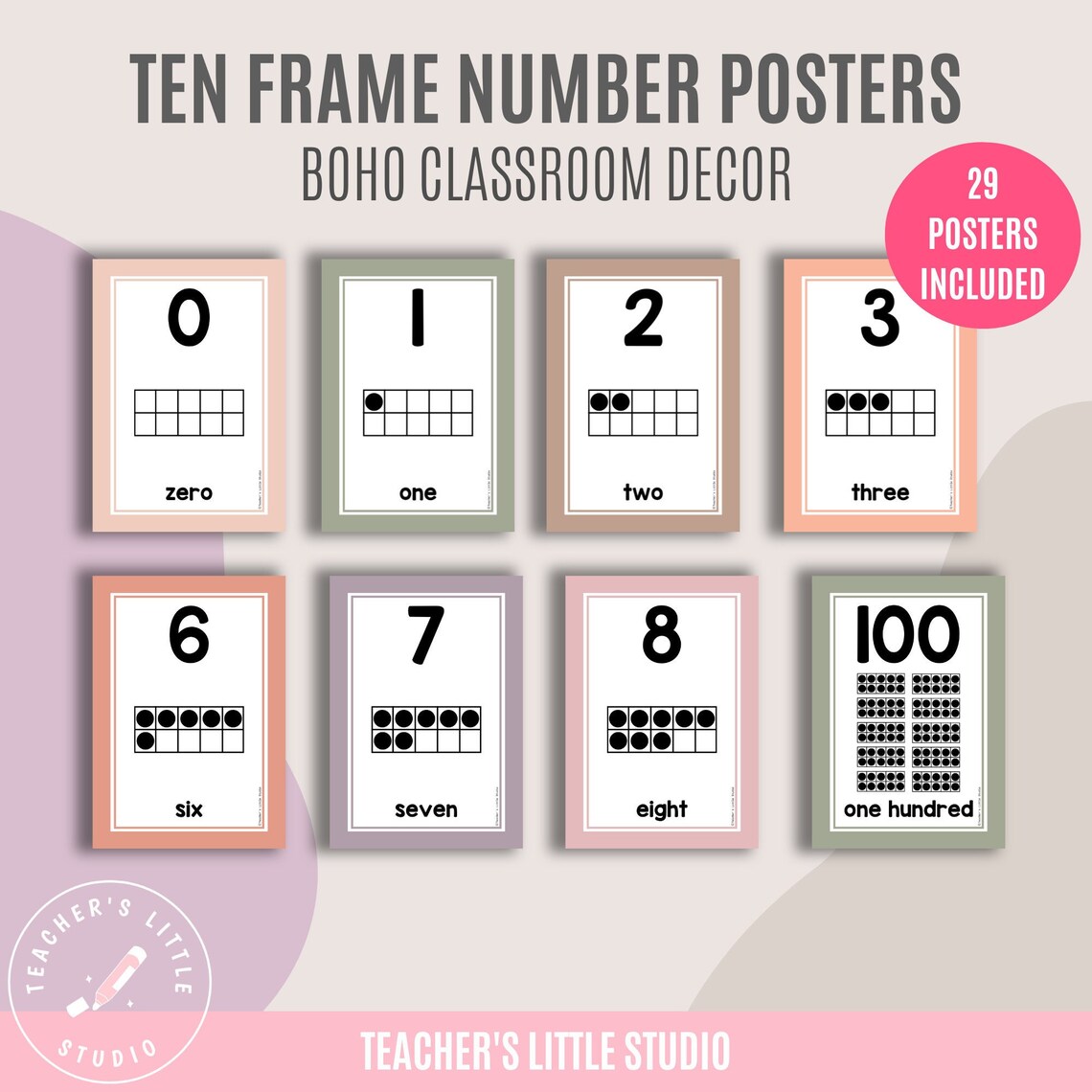 Boho Number Posters Printable Ten Frames Boho Neutral - Etsy
