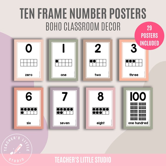 Boho Number Posters Printable Ten Frames Boho Neutral - Etsy