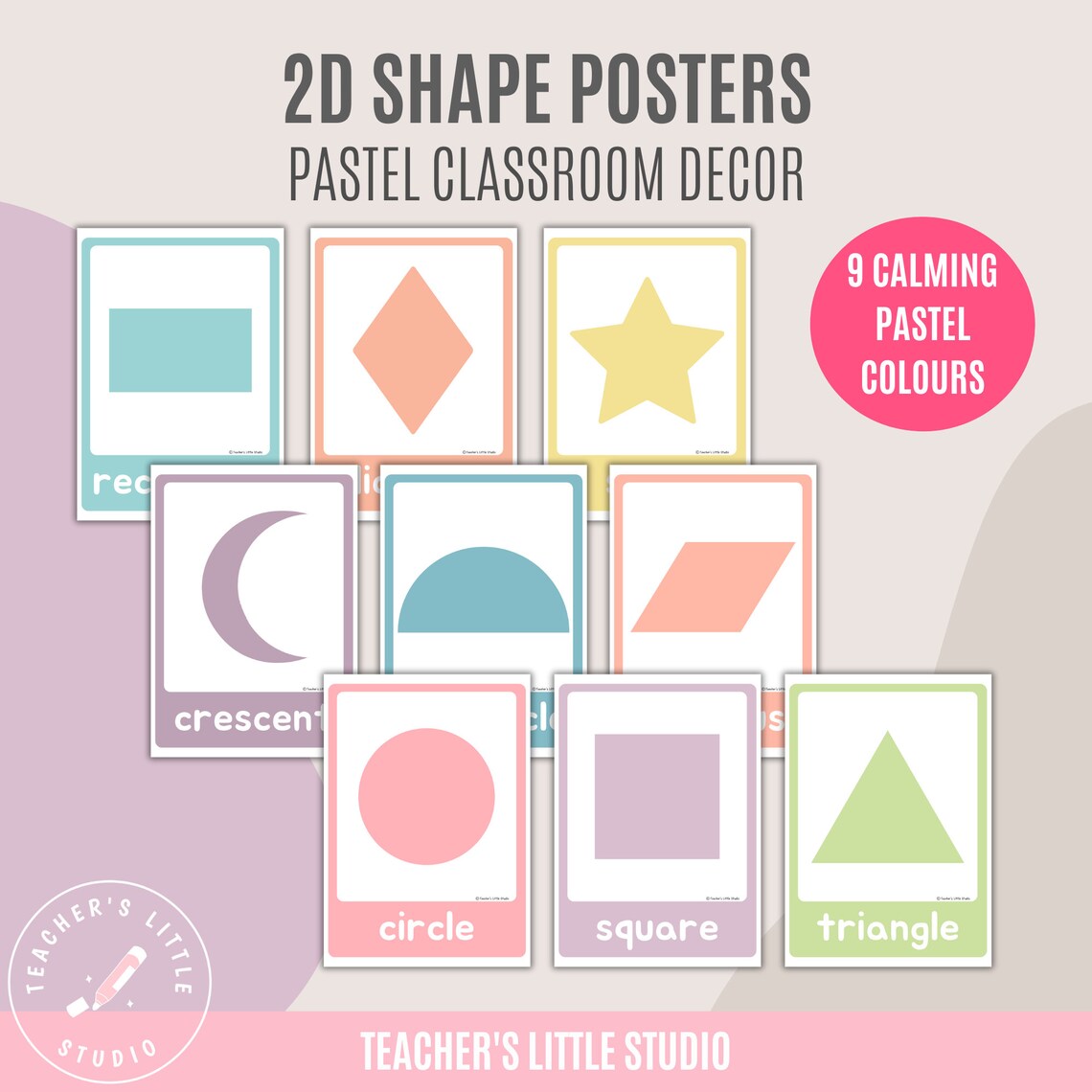 2D Shapes Poster Set Pastel Classroom Decor Printable Shape Posters ...
