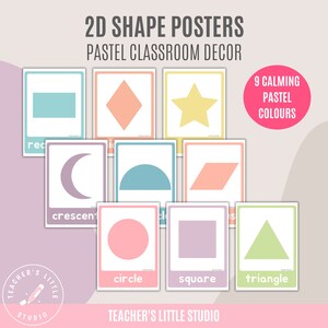 2D Shapes Poster Set | Pastel Classroom Decor | Printable Shape Posters ...