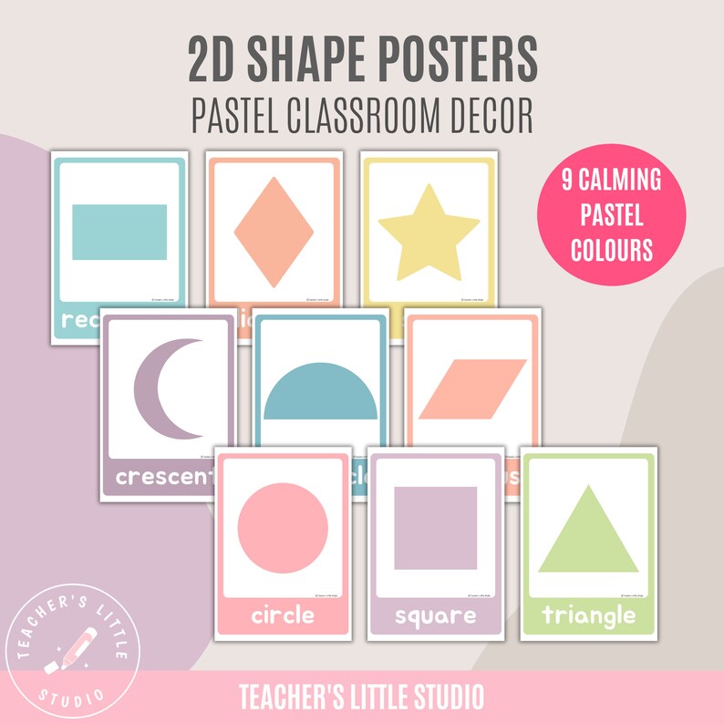 2D Shapes Poster Set Pastel Classroom Decor Printable Shape Posters ...