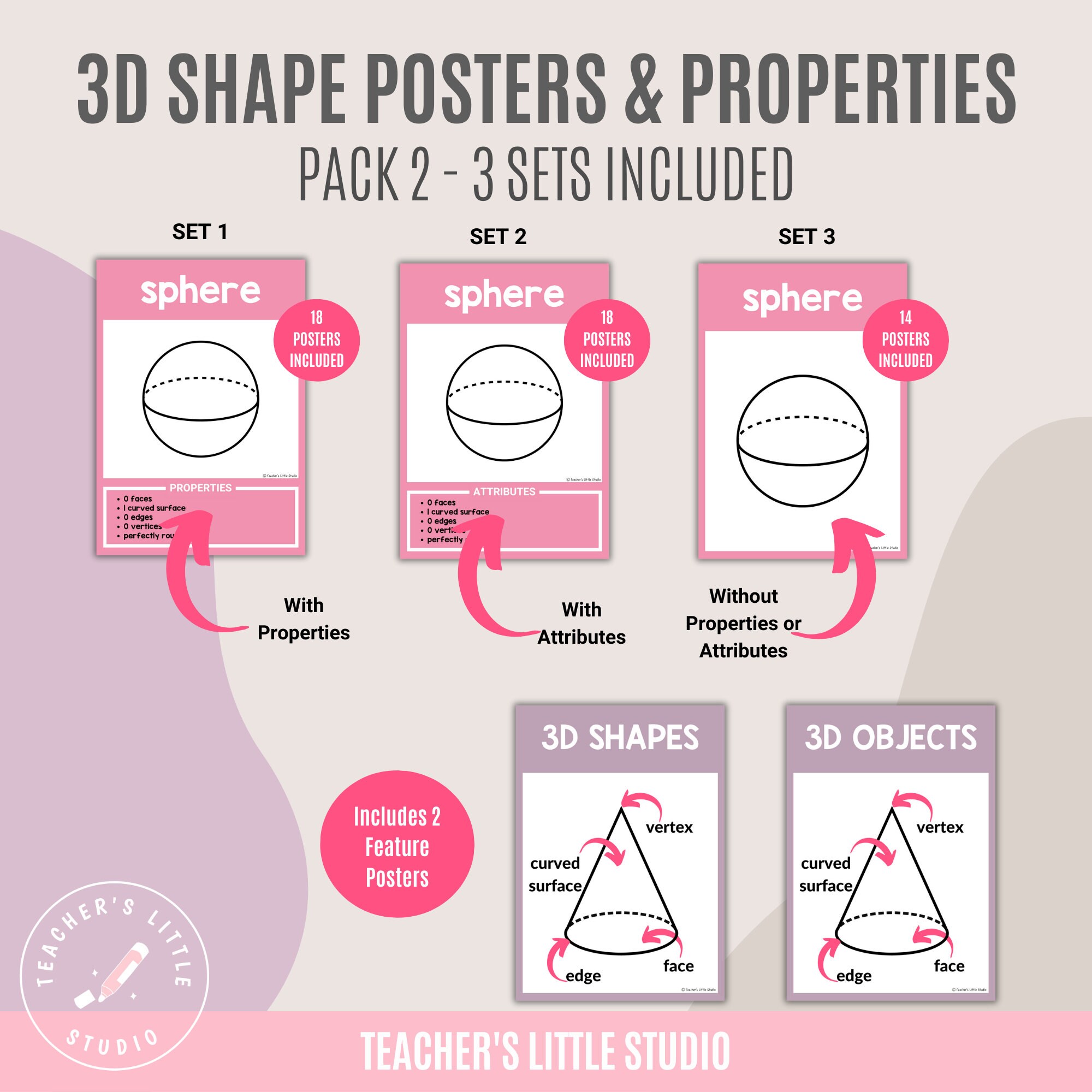 2D and 3D Shape Poster Bundle 2 Pack Shape Poster Sets With Properties ...