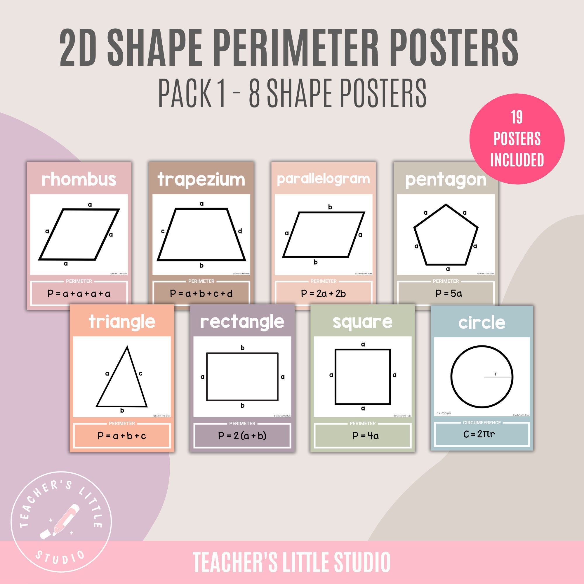 2D Shape Poster Bundle 2 Pack | Shape Poster Sets With Formulas for ...