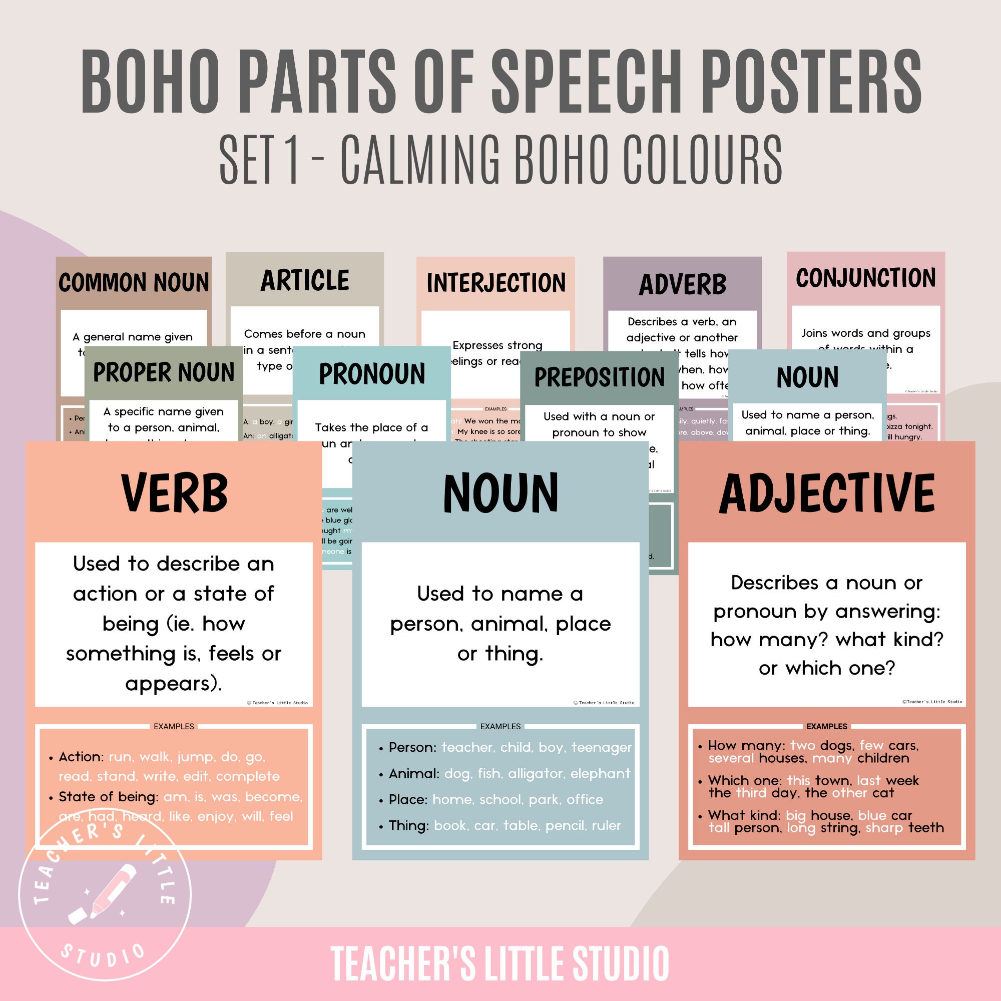 Parts of Speech Posters | Boho Classroom Decor | Educational Posters ...