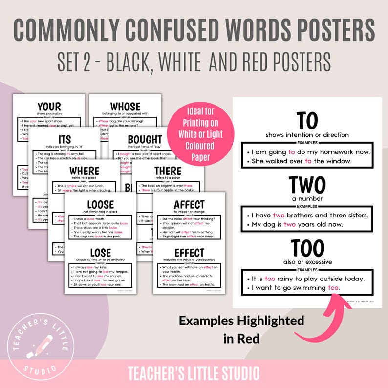 Commonly Confused Words Poster Set | English Grammar Posters | Boho ...