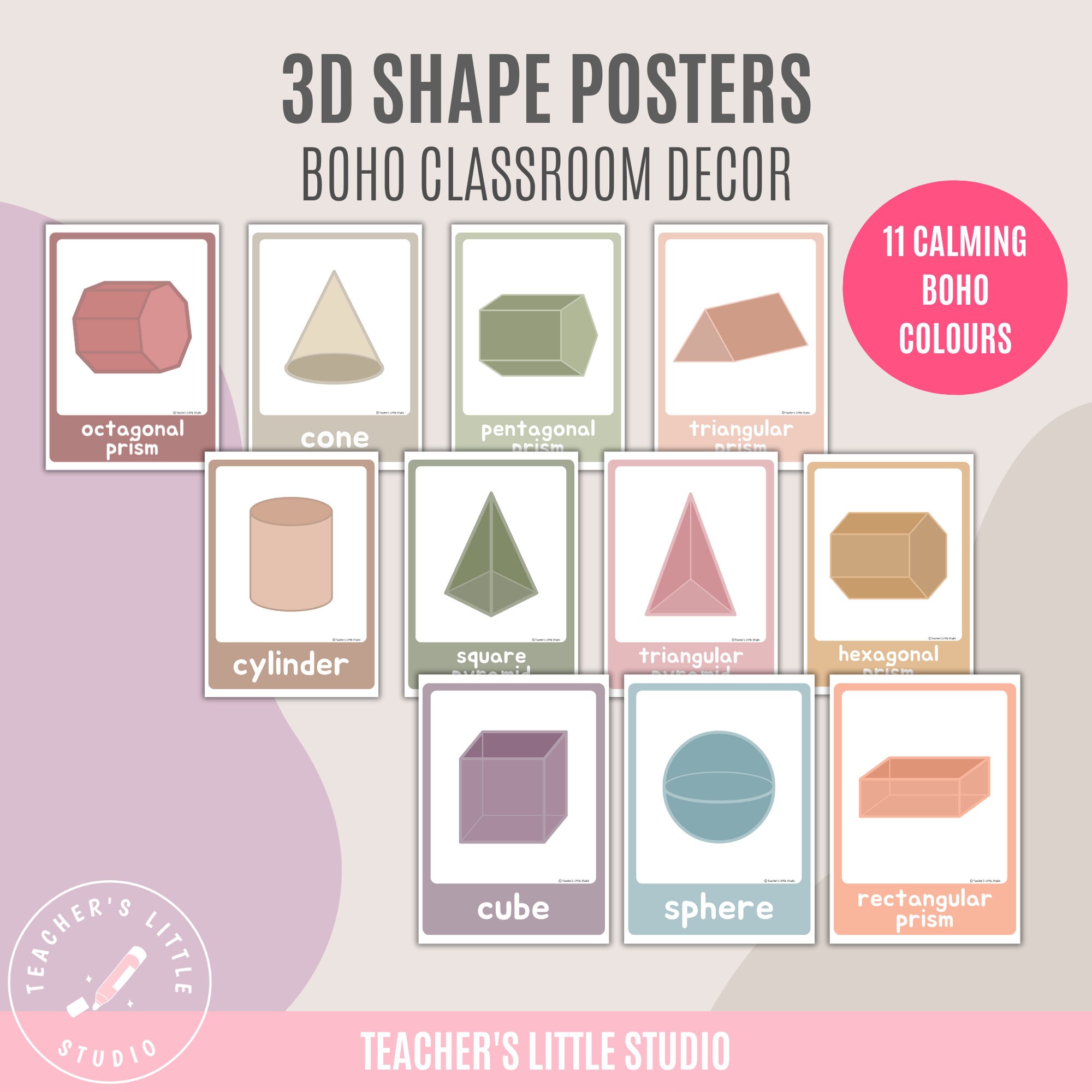 3D Shapes Poster Set | 3D Objects | Boho Classroom Decor | Printable ...