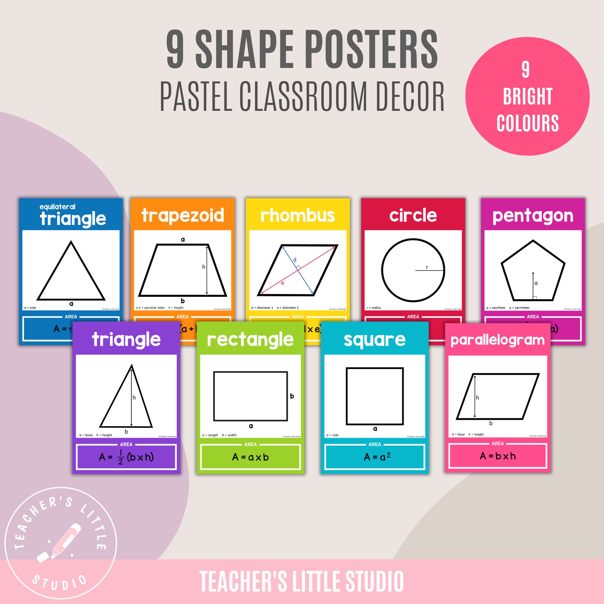 Area Formula Posters Set of 9 Posters Geometry Posters Math Resources ...