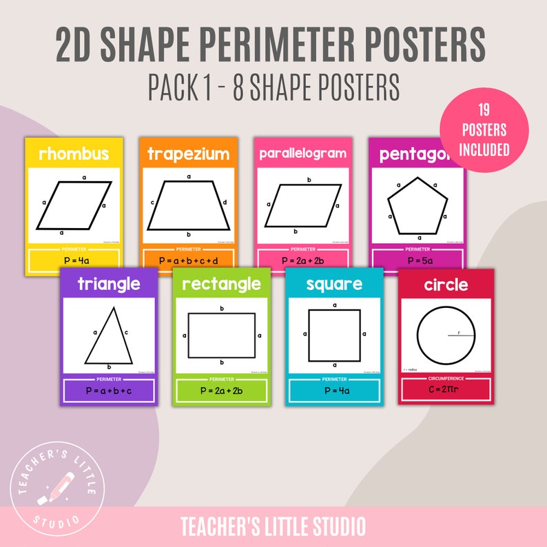 2D Shape Poster Bundle 2 Pack | Shape Poster Sets With Formulas for ...