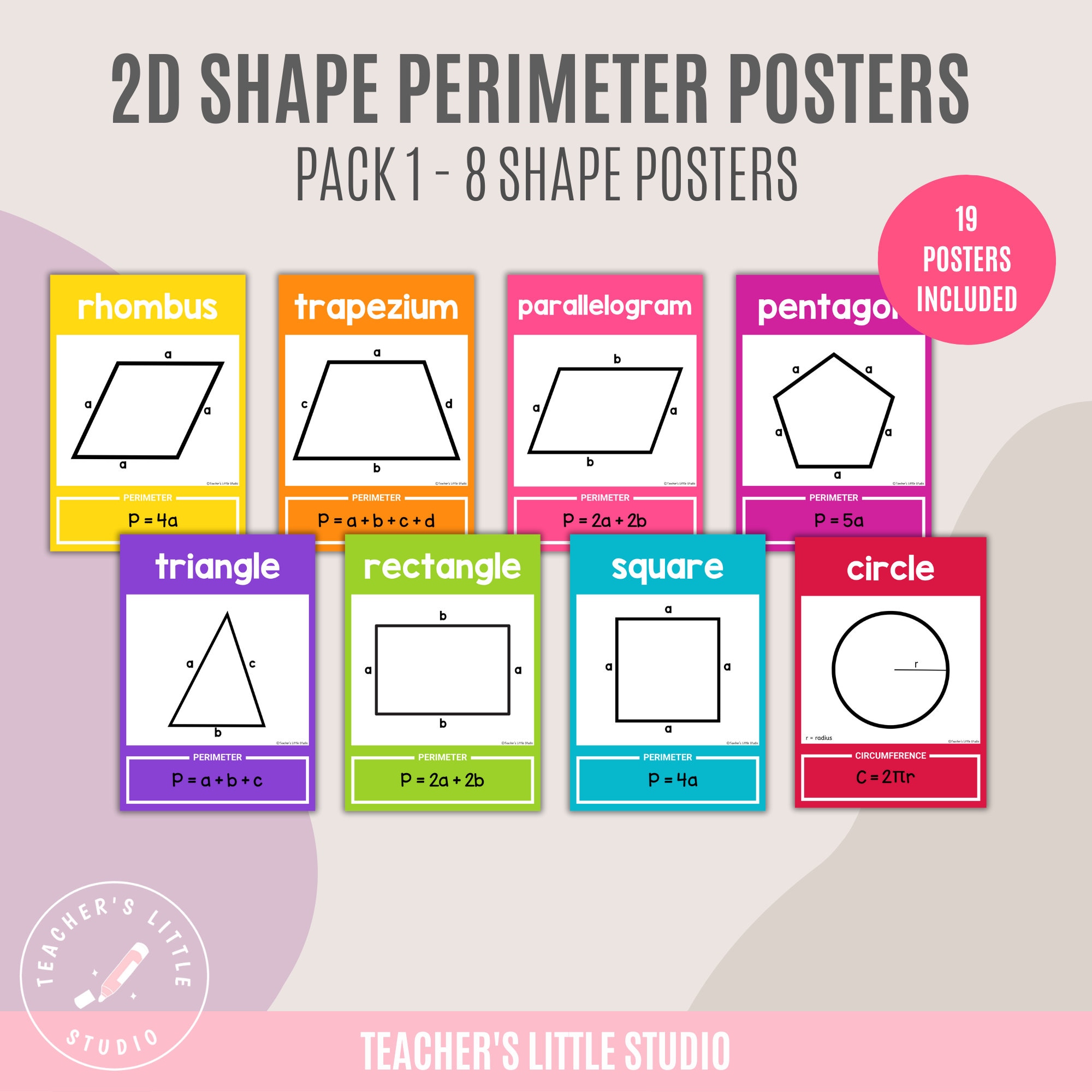 2D Shape Poster Bundle 2 Pack | Shape Poster Sets With Formulas for ...