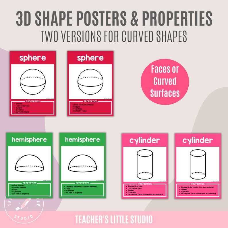 2D and 3D Shape Poster Bundle 2 Pack Shape Poster Sets With Properties ...