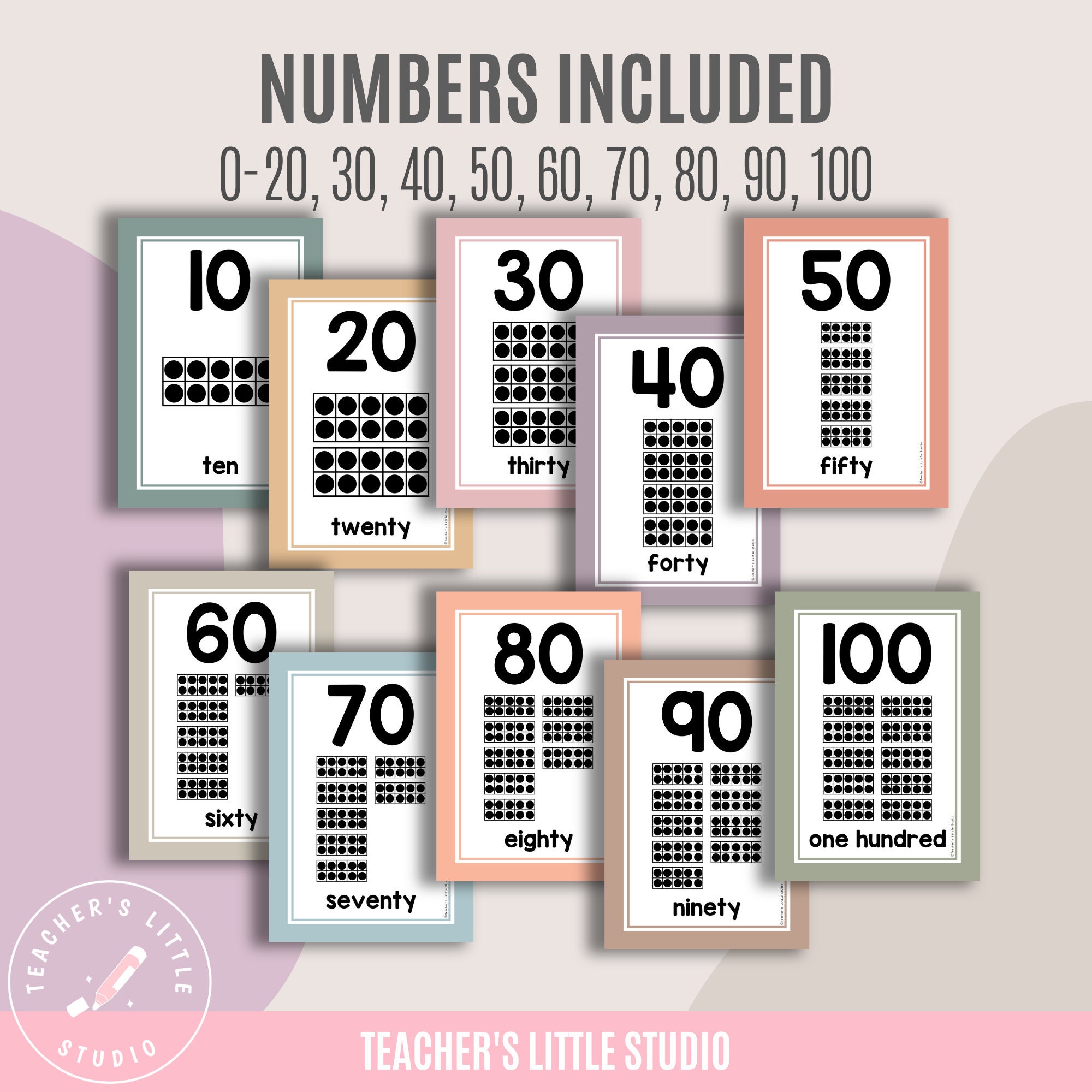 Boho Number Posters Printable Ten Frames Boho Neutral Colours Number ...