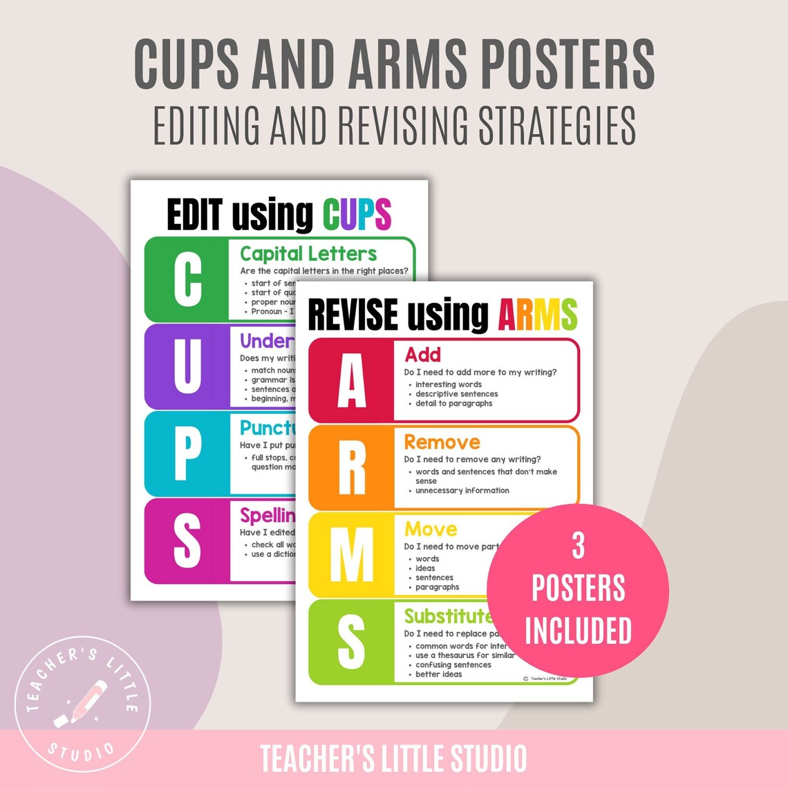 Cups and Arms Writing Strategy Posters Editing and Revising Posters ...