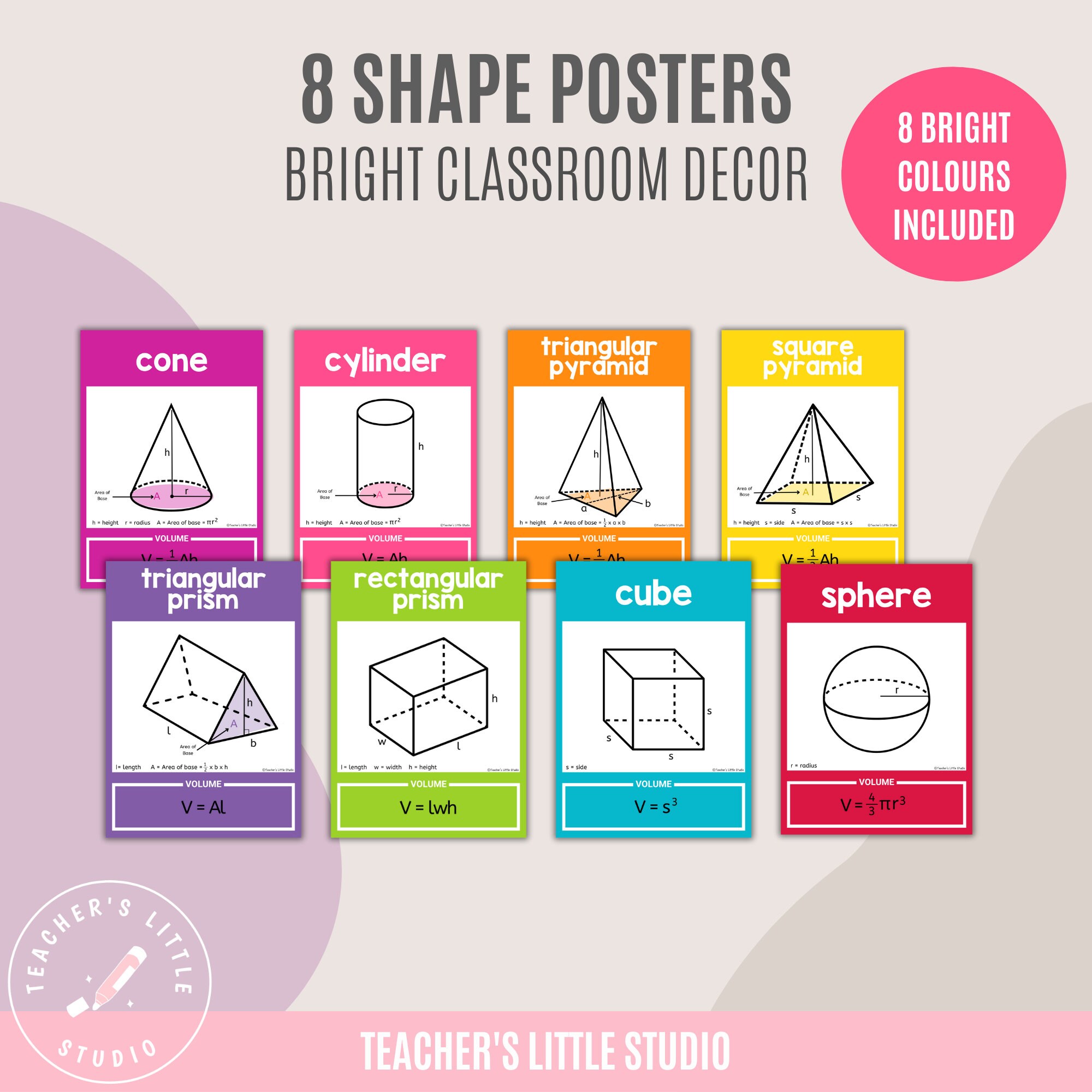 Volume Formula Posters Set of 8 Posters Geometry Posters Math Resources ...