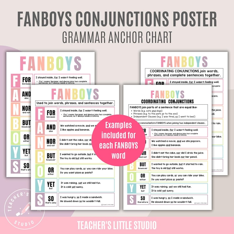 FANBOYS Conjunction Poster Set | Grammar Anchor Chart | Sentence ...