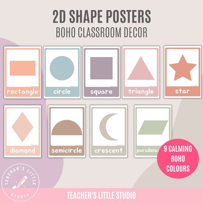 2D Shapes Poster Set Boho Classroom Decor Printable Shape - Etsy