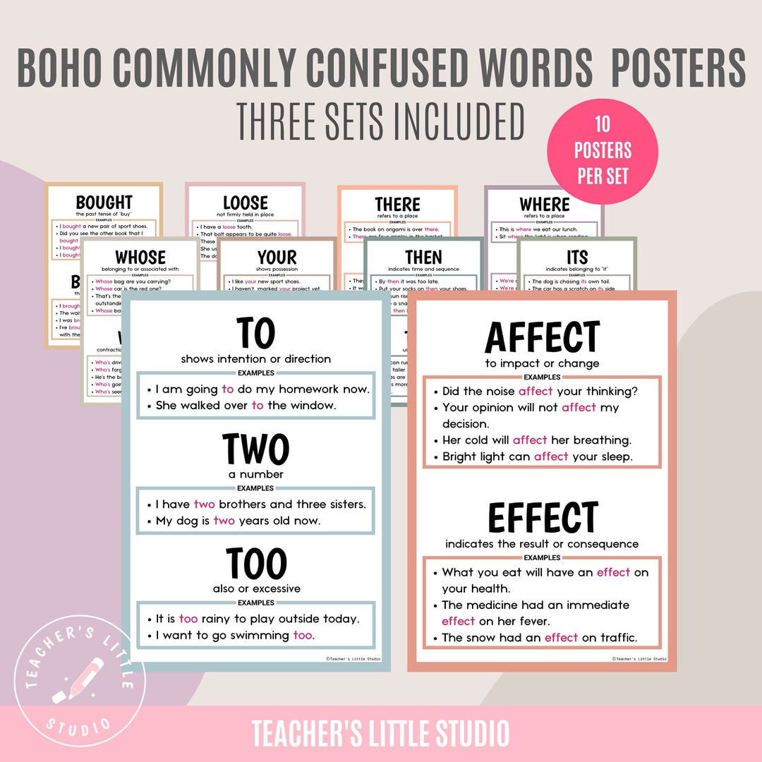 Commonly Confused Words Poster Set English Grammar Posters Boho ...