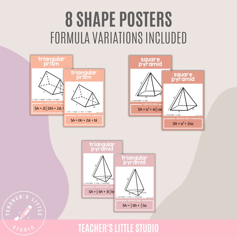 Surface Area Formula Posters Set of 8 Posters Geometry - Etsy
