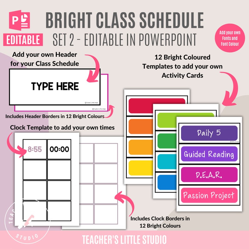 Bright Class Schedule | Editable Powerpoint Schedule Cards Ready-to ...