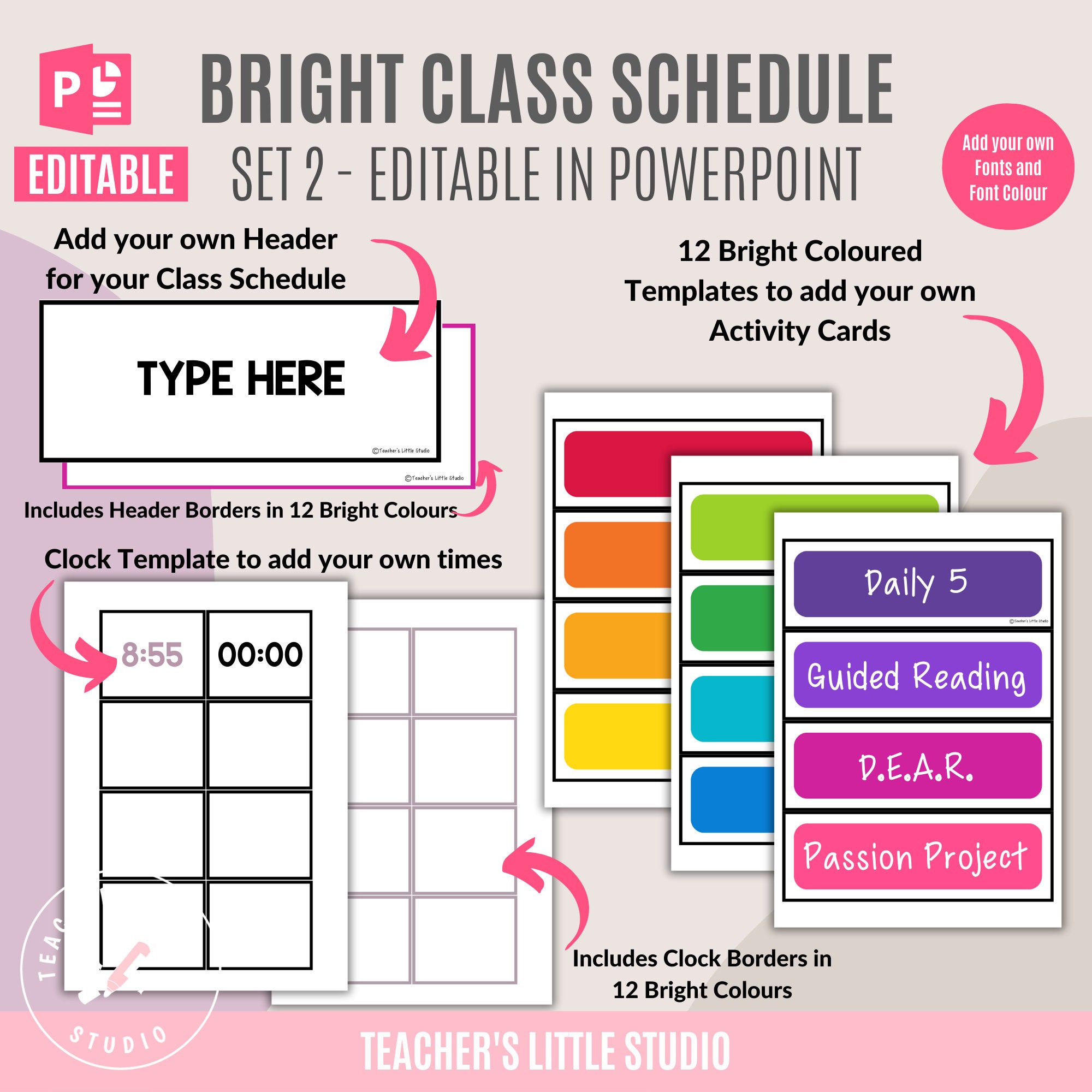 Bright Class Schedule | Editable Powerpoint Schedule Cards Ready-to ...