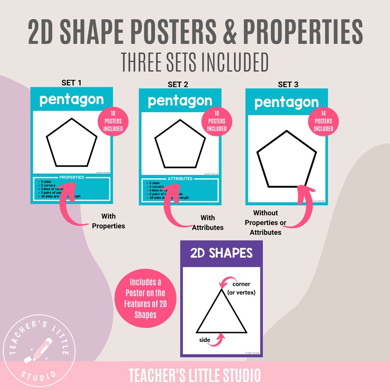 2D Shape Poster Sets With Properties Bright Classroom Decor Printable ...