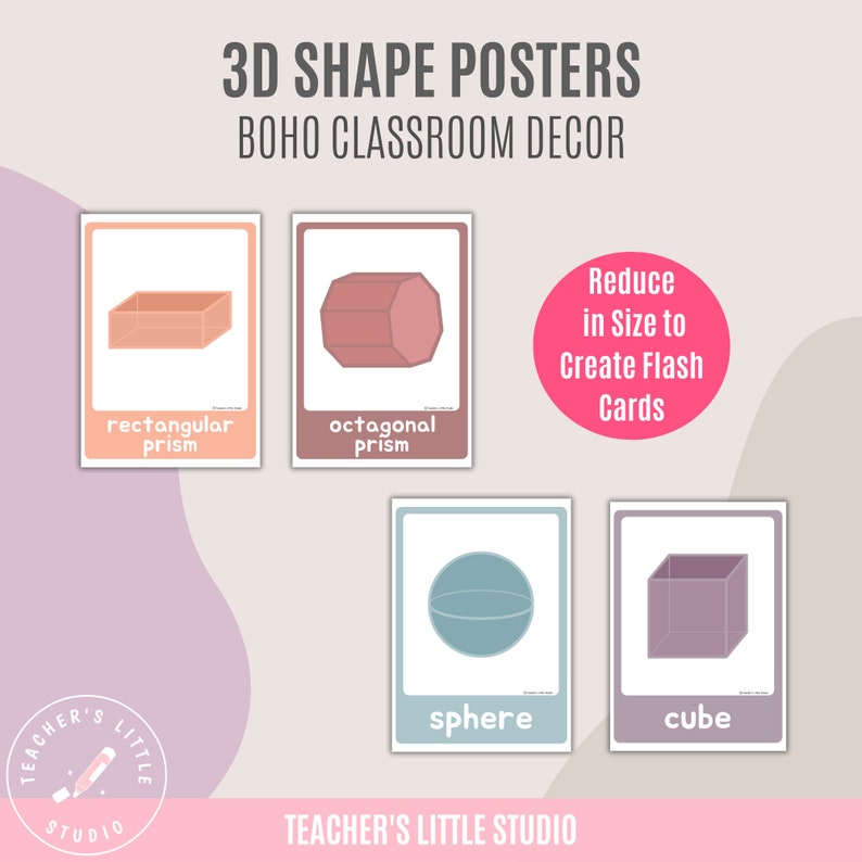 3D Shapes Poster Set | 3D Objects | Boho Classroom Decor | Printable ...