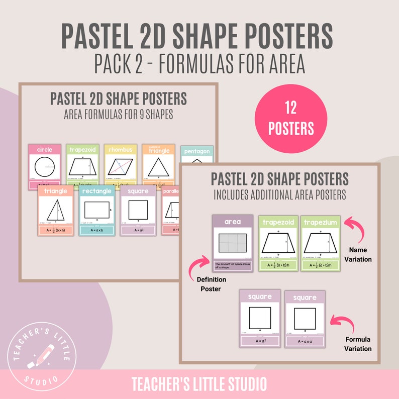 2D & 3D Shape Poster Bundle 4 Pack | Shape Poster Sets With Formulas ...