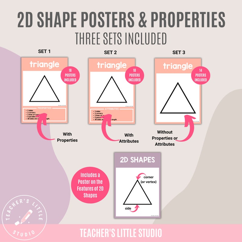 2D Shape Poster Sets With Properties Pastel Classroom Decor Printable ...