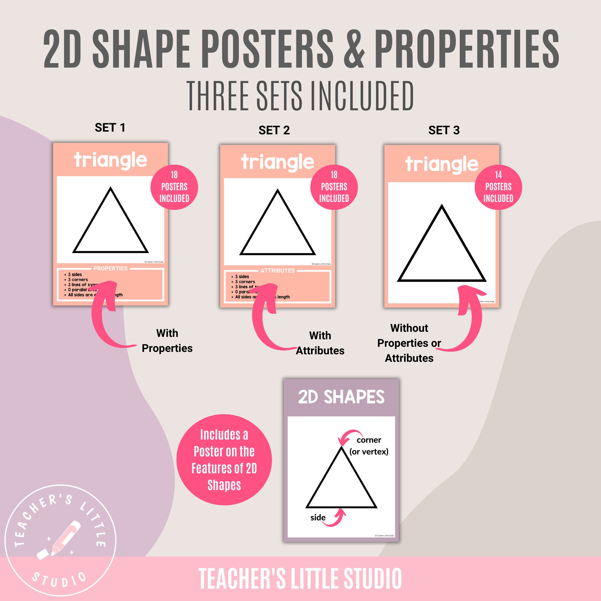 2D Shape Poster Sets With Properties Pastel Classroom Decor Printable ...