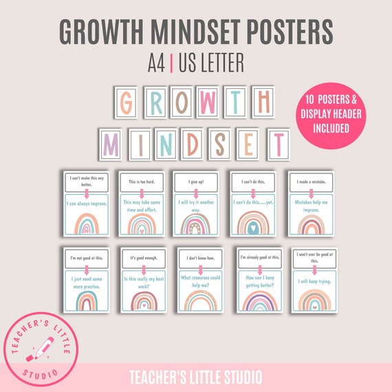 Growth Mindset Posters Boho Rainbow Theme Classroom Decor | Etsy