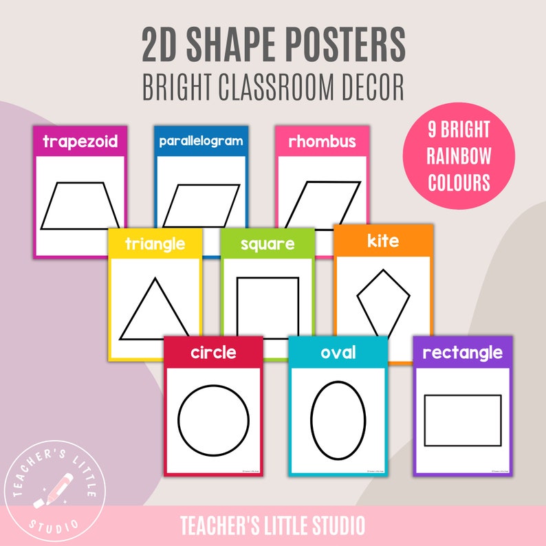 2D Shape Poster Sets With Properties Bright Classroom Decor - Etsy