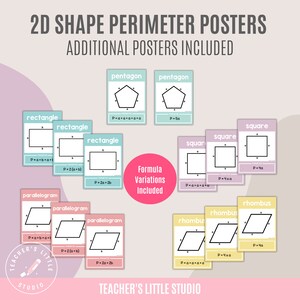 2D Shape Poster Bundle 2 Pack | Shape Poster Sets With Formulas for ...