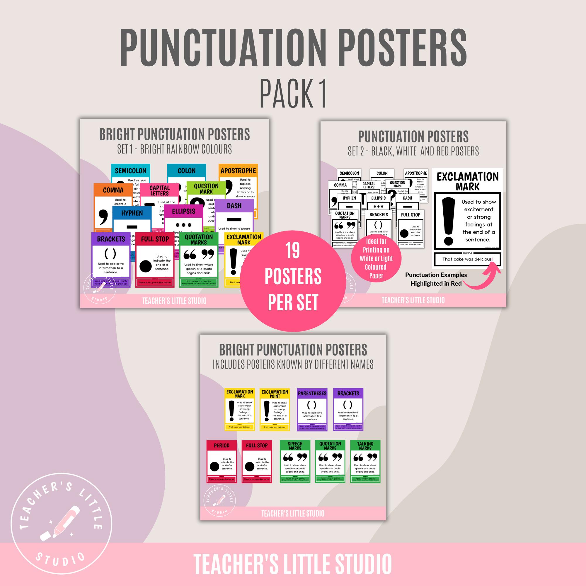 Bright English Posters Bundle | Punctuation | Parts of Speech ...