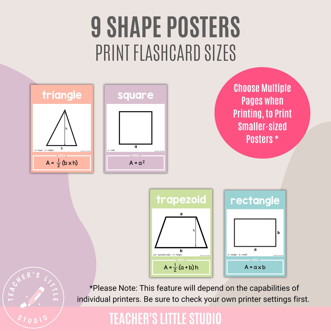 Area Formula Posters Set of 9 Posters Geometry Posters - Etsy