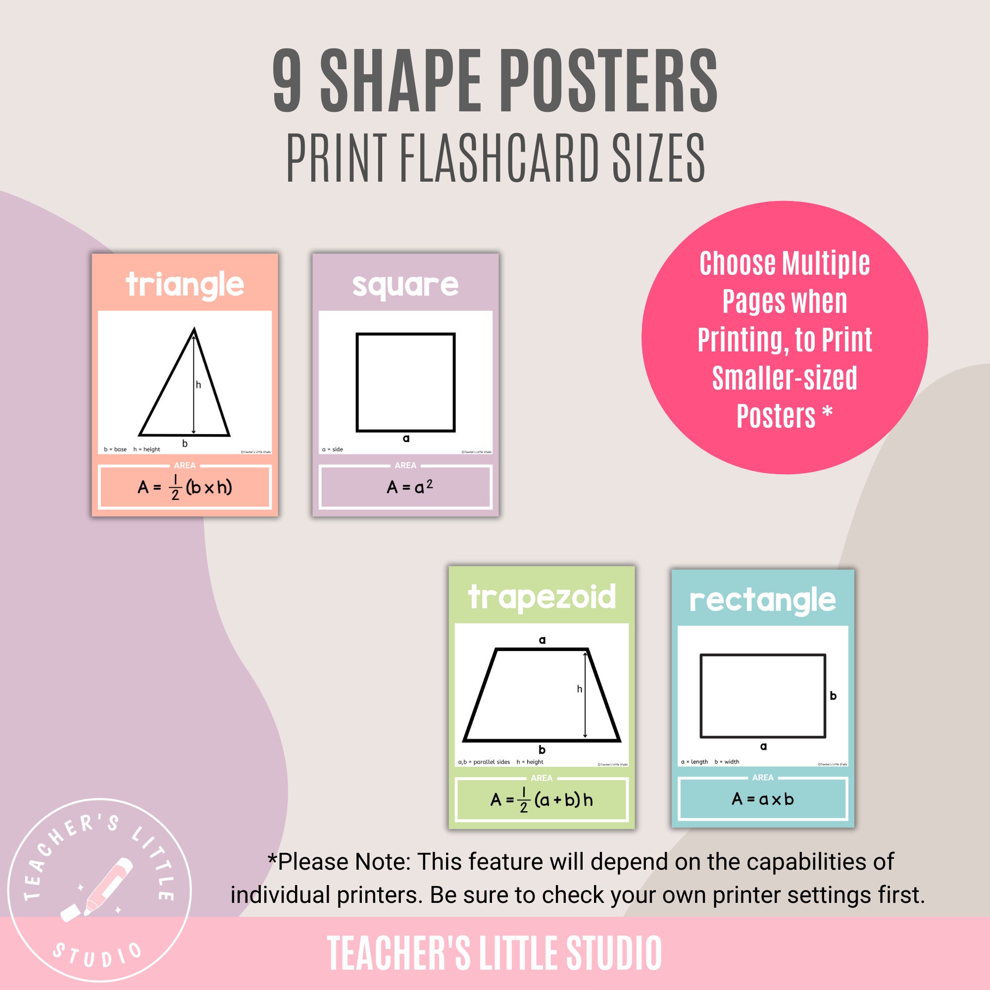 Area Formula Posters Set of 9 Posters Geometry Posters Math Resources ...