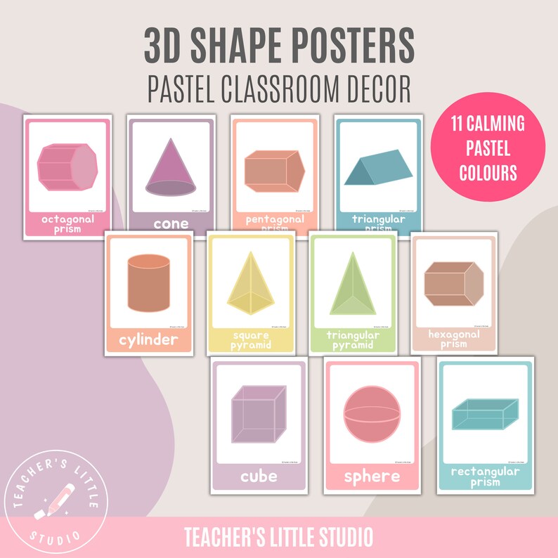 3D Shapes Poster Set 3D Objects Pastel Classroom Decor - Etsy
