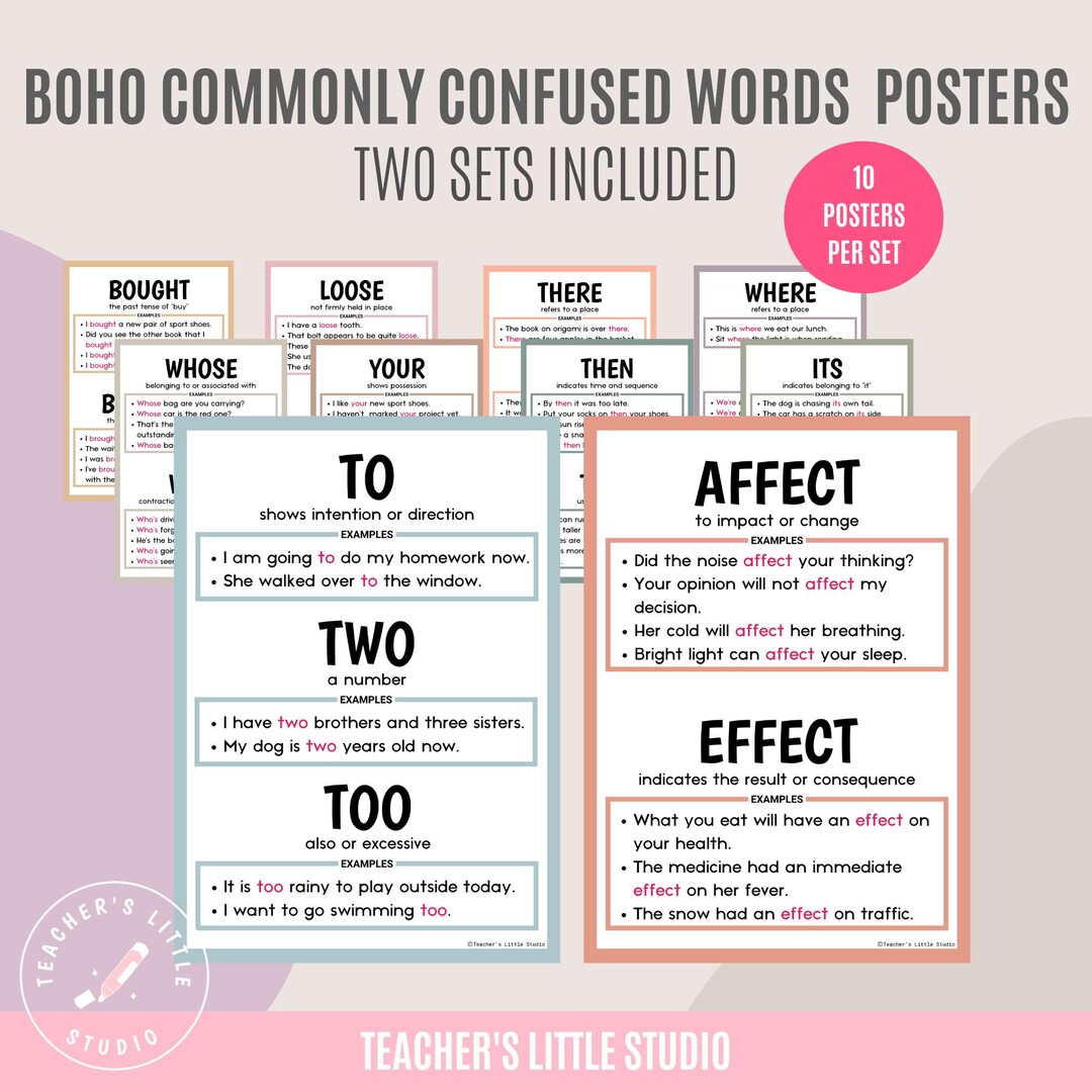 Commonly Confused Words Poster Set | English Grammar Posters | Boho ...