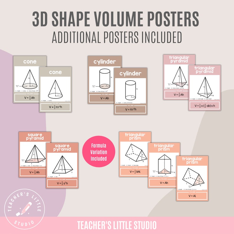 3D Shape Poster Bundle 2 Pack | Shape Poster Sets With Formulas for ...