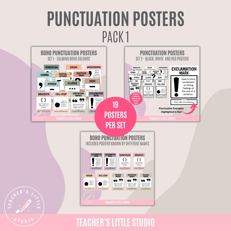 Boho English Posters Bundle | Punctuation | Parts of Speech | Commonly ...