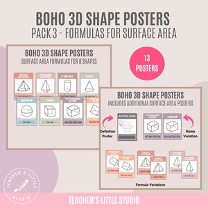 2D & 3D Shape Poster Bundle 4 Pack | Shape Poster Sets with Formulas ...