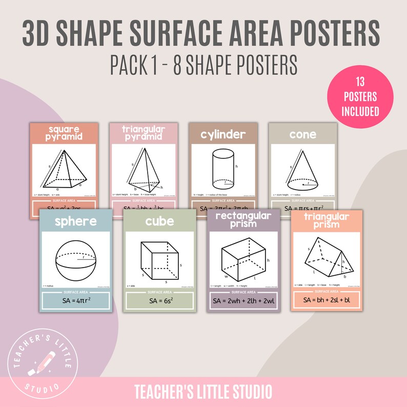3D Shape Poster Bundle 2 Pack | Shape Poster Sets With Formulas for ...