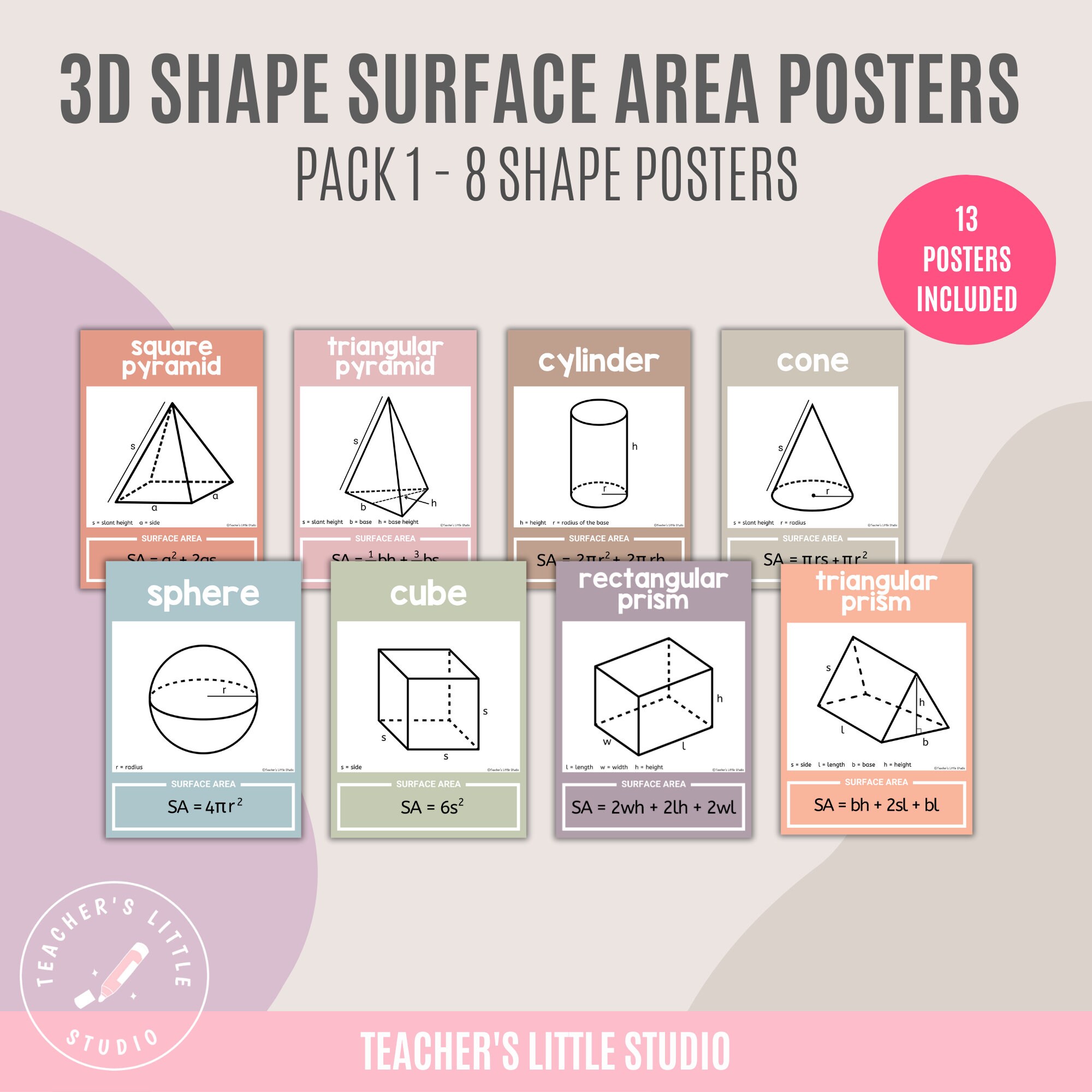 3D Shape Poster Bundle 2 Pack | Shape Poster Sets With Formulas for ...