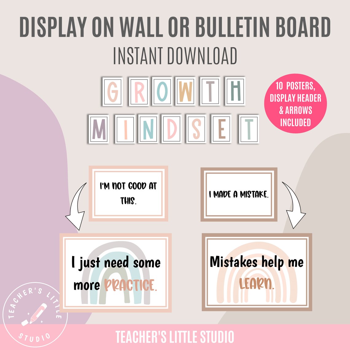 Growth Mindset Posters Boho Rainbow Theme Classroom Decor - Etsy