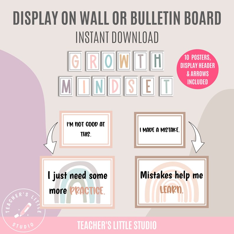 Growth Mindset Posters Boho Rainbow Theme Classroom Decor - Etsy