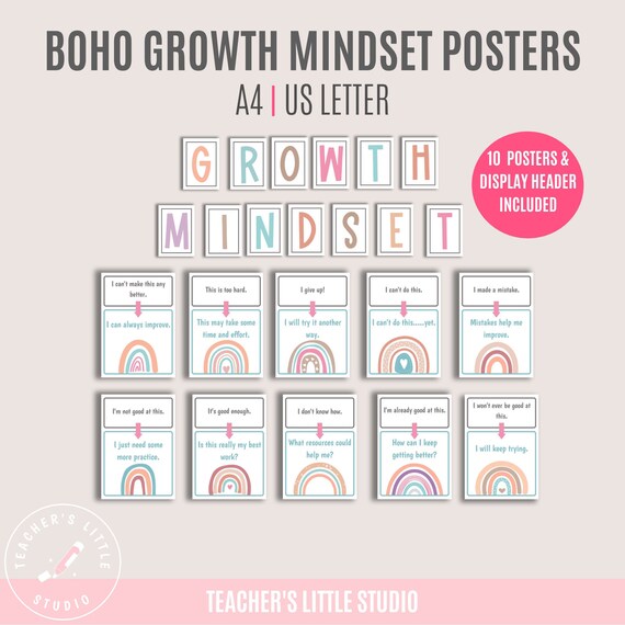 Growth Mindset Posters Boho Rainbow Theme Classroom Decor - Etsy