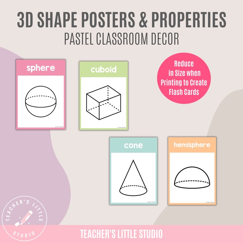 3D Shape Poster Sets With Properties Printable Shape Posters With ...